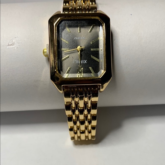 Accessories | Gold Rectangular Dress Watch With Metal Link Bracelet ...